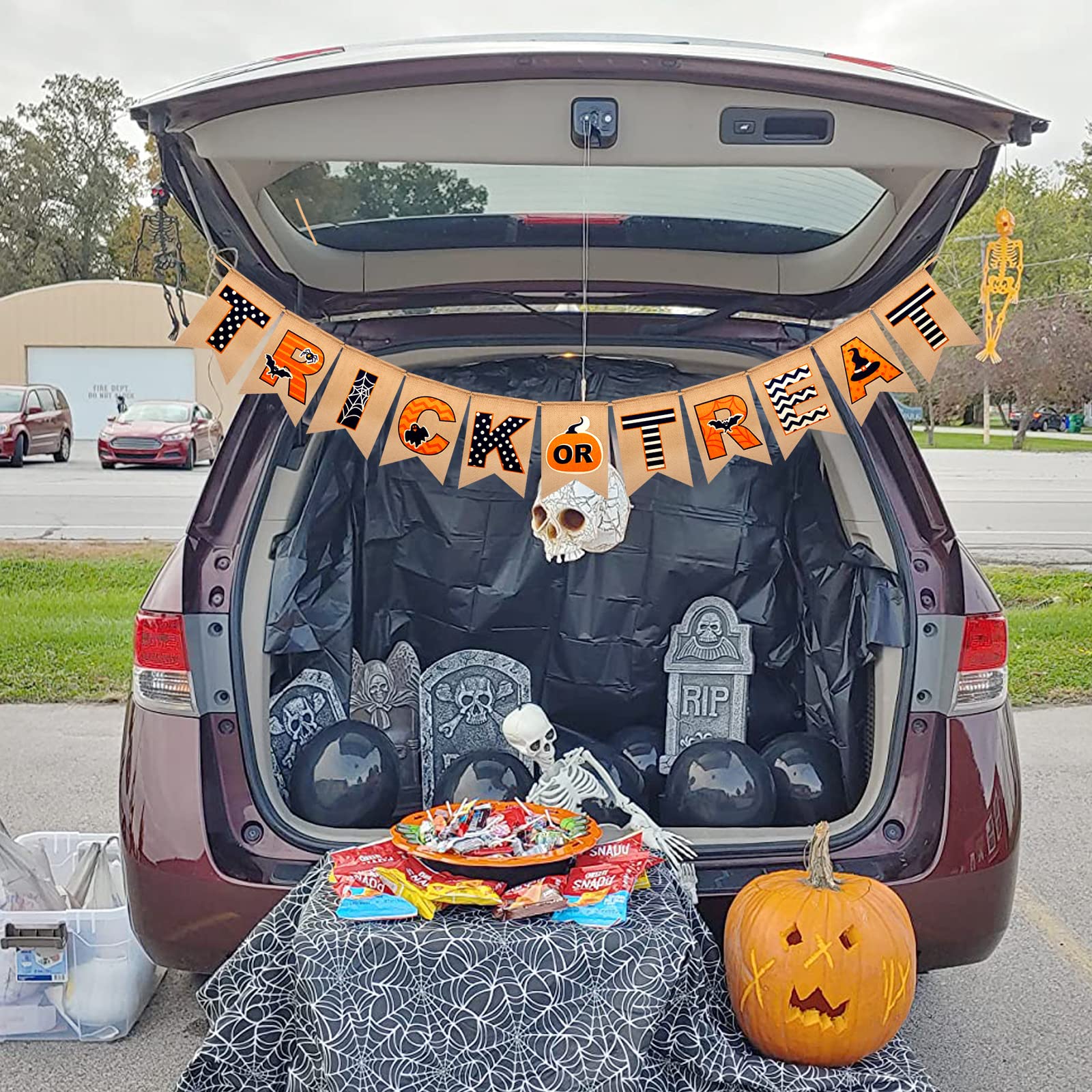 Halloween Banner for Mantle - Happy Halloween Garland Banner Burlap Trick or Treat Banner Hanging Decor for Fireplace Home Halloween Party Decorations