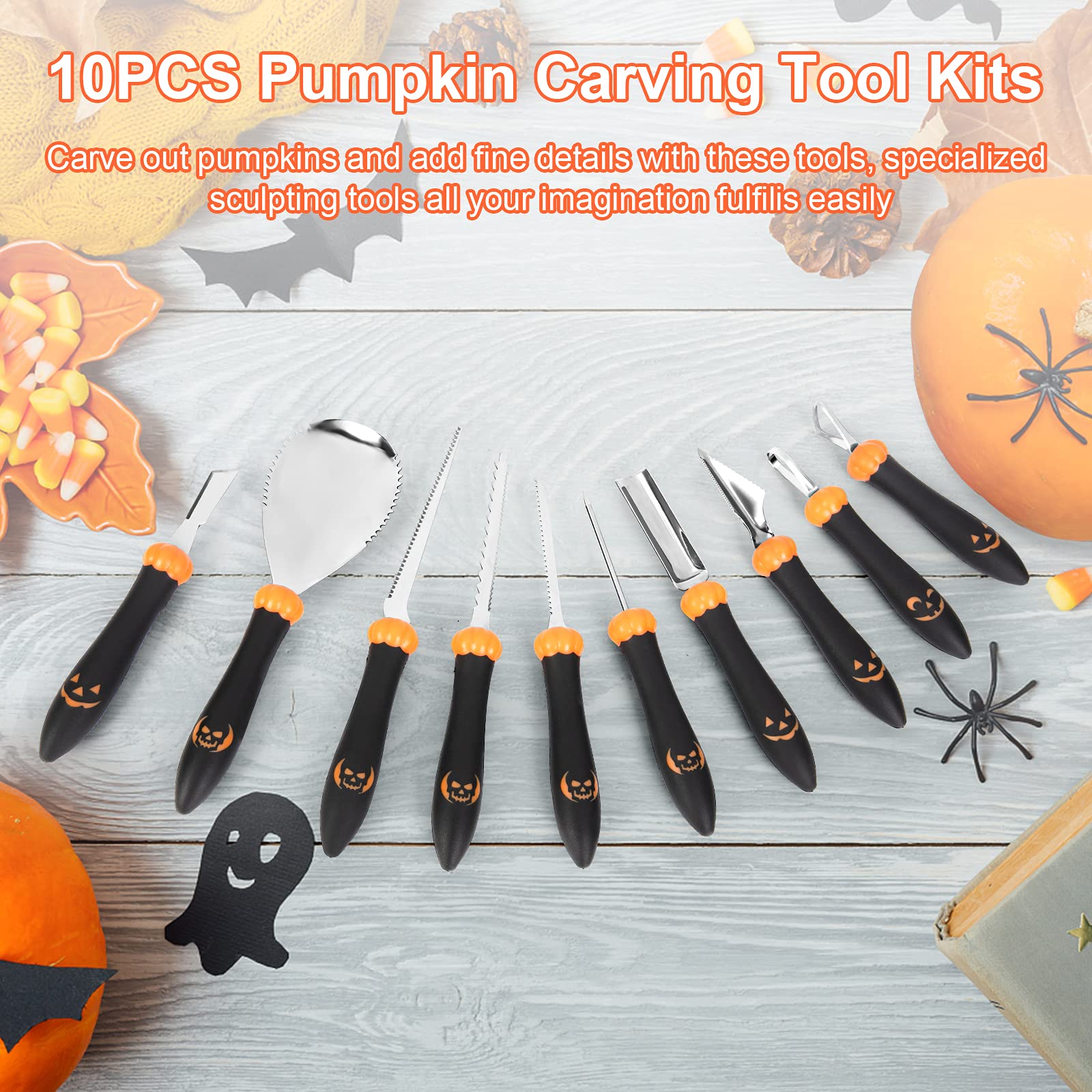 CHRYZTAL Pumpkin Carving Kit Tools Halloween, Professional Heavy Duty Carving Set, Stainless Steel Double-side Sculpting Tool Carving Kit for Halloween Decoration Jack-O-Lanterns, Gift for Halloween