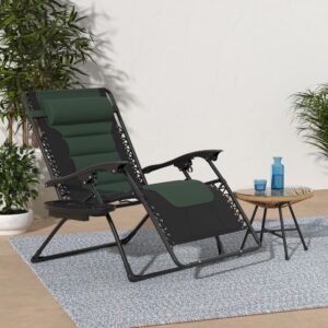 Best Choice Products Oversized Padded Zero Gravity Chair, Folding Outdoor Patio Recliner, XL Anti Gravity Lounger for Backyard w/Headrest, Cup Holder, Side Tray, Polyester Mesh - Black/Forest Green