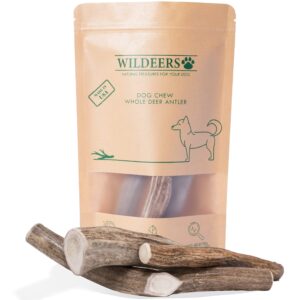 wildeers large deer antlers for dogs - premium dog antler chews - made in usa, naturally shed, healthy treat - grade a, 7-9 in, 3 pieces, long lasting antler chew bones for aggressive chewers