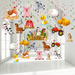 30 pieces farm animal party hanging swirl decorations, barnyard theme birthday party supplies farm animal hanging foil swirls ceiling decor for girls boys kids baby shower supplies