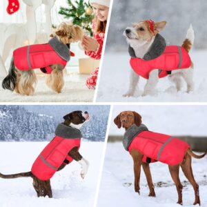 Dogcheer Warm Dog Coat, Waterproof Dog Jacket Winter Coat Turtleneck Windproof Pet Cold Weather Coats, Reflective Adjustable Dog Snow Jacket Fleece Sweater for Small Medium Large Dogs -Red S