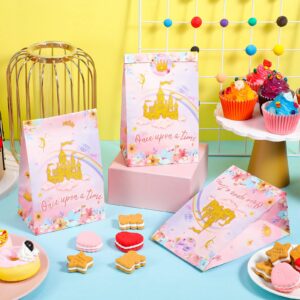 Outus 16 Pcs Princess Party Favor Bags Princess Goodie Candy Bags Decorations Pink Castle Treat Bags with 16 Princess Stickers for Birthday Baby Shower Party Supplies