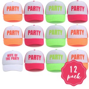 Pop Fizz Designs Bachelorette Party Favors - Bride Hat and 11 Bride Tribe Hats (12 Pack Neon Trucker Hats)