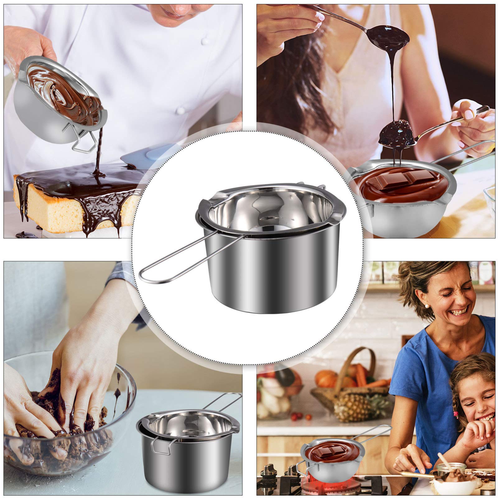 1 Set Double Boiler Pot Stainless Steel Water Boiling Melting Pot with Dual Pour Spout for Candle Butter Chocolate Cheese Caramel 600ml