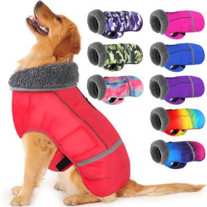 dogcheer warm dog coat, waterproof dog jacket winter coat turtleneck windproof pet cold weather coats, reflective adjustable dog snow jacket fleece sweater for small medium large dogs -red s