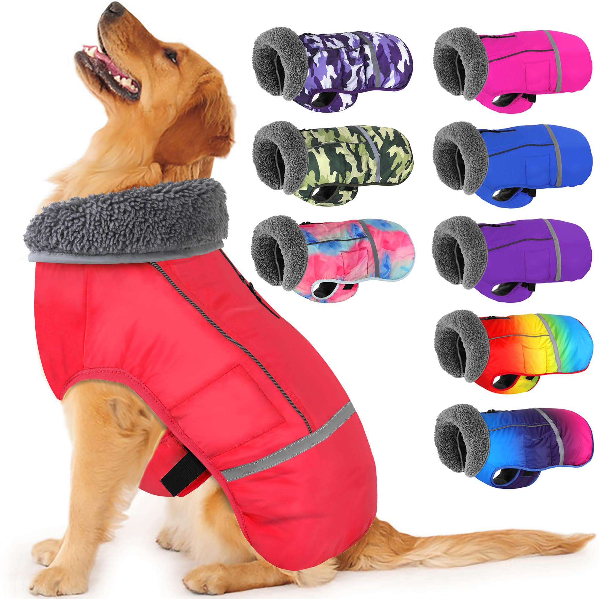 Dogcheer Warm Dog Coat, Waterproof Dog Jacket Winter Coat Turtleneck Windproof Pet Cold Weather Coats, Reflective Adjustable Dog Snow Jacket Fleece Sweater for Small Medium Large Dogs -Red S