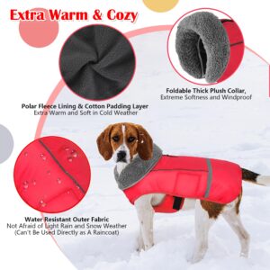 Dogcheer Warm Dog Coat, Waterproof Dog Jacket Winter Coat Turtleneck Windproof Pet Cold Weather Coats, Reflective Adjustable Dog Snow Jacket Fleece Sweater for Small Medium Large Dogs -Red S