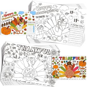 dazonge thanksgiving table decor - 12pcs thanksgiving coloring placemats for kids - thanksgiving activity turkey placemats party favors - fall kids dinner table mats