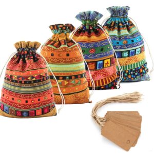 24 pieces egyptian ethnic style jewelry candy pouch,4 x 6 inch small drawstring gift bags cotton cloth sachet for mexican party decorations coin theme favor wedding holiday (4 x 6inch,mixed color)