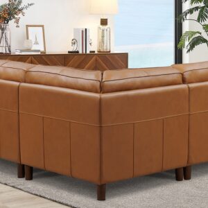 Hydeline Bella Top Grain Leather Sectional (L-Shape, Cognac), Feather Down, Memory Foam and Springs Seating