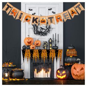 halloween banner for mantle - happy halloween garland banner burlap trick or treat banner hanging decor for fireplace home halloween party decorations