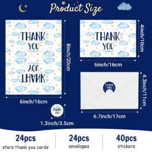 Tenare 24 Blue Stars Thank You Cards with Envelopes and Stickers,blue Gold Foil Thanks Stickers and Blank Greeting Cards for Baby Shower Birthday Weddings Graduations Party Supplies