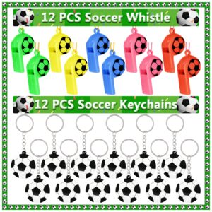 Soccer Party Favors Set 80 PCS Soccer Toys Whistle Fidget Spinner Silicone Bracelet Tattoo Stickers Eraser Keychains for Soccer Theme Birthday Party Goodie Bags Fillers Sports Party Supplies