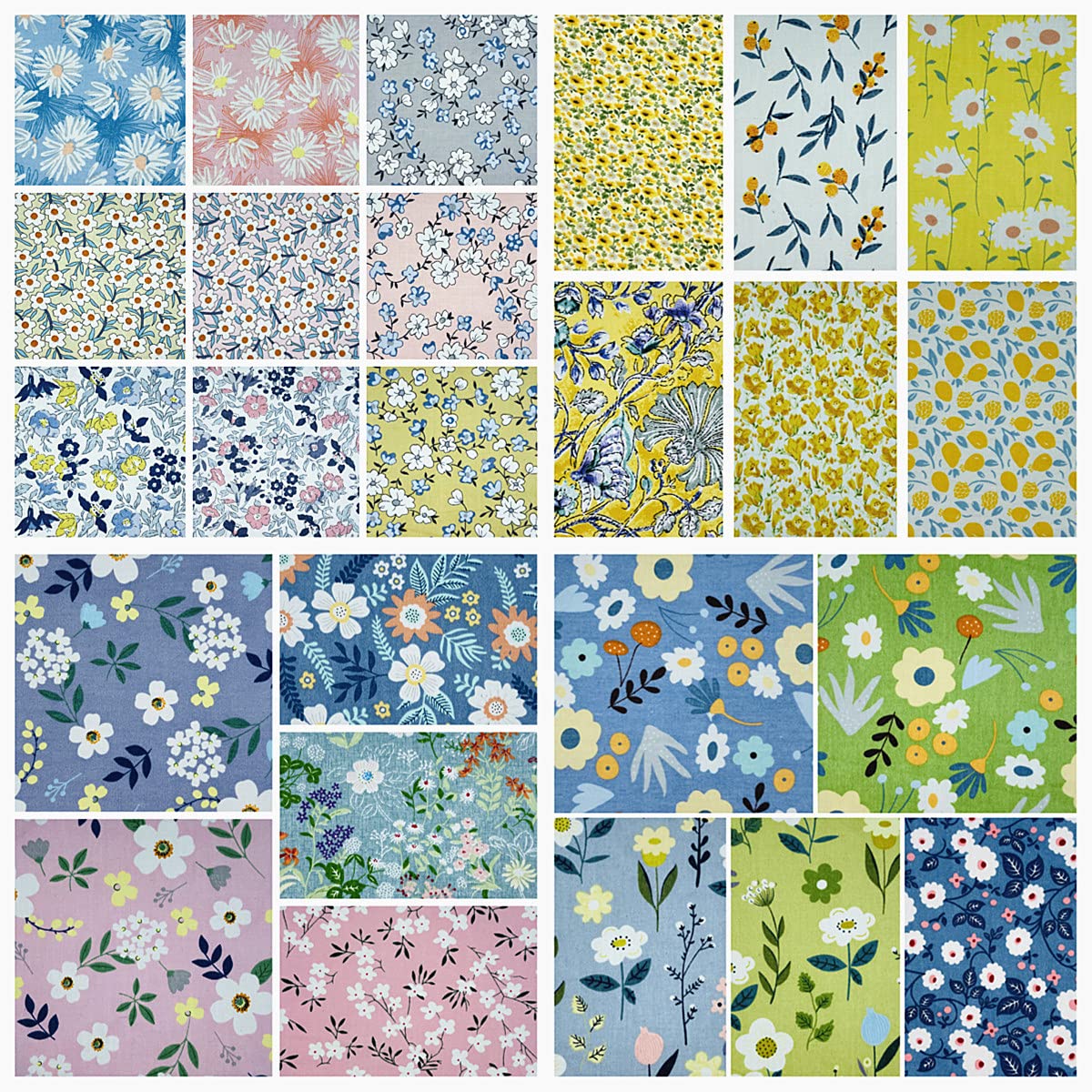 Retro Floral Print Precut Quilting Fabric 100% Cotton Fabric Squares 8x8 for Quilt Beginners (25Pcs) SZRUIZFZ