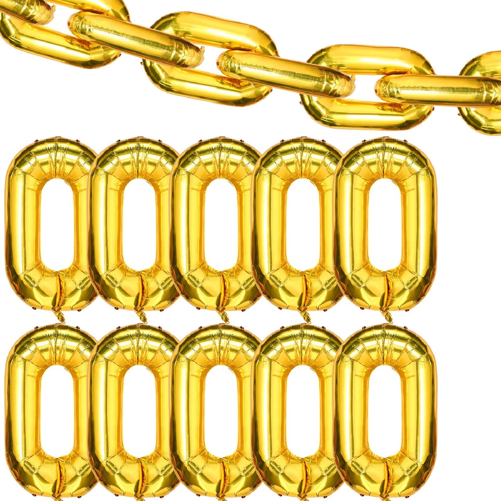 48 Pieces 16 Inches Foil Chain Balloons Jumbo Gold Chain Balloons for 80s 90s Party Decor Chain Link Balloons for Hip Hop Retro Theme Birthdays Weddings Graduations Party Supplies