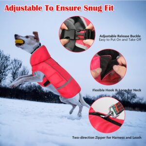 Dogcheer Warm Dog Coat, Waterproof Dog Jacket Winter Coat Turtleneck Windproof Pet Cold Weather Coats, Reflective Adjustable Dog Snow Jacket Fleece Sweater for Small Medium Large Dogs -Red S