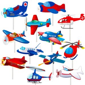 airplane cupcake topper plane birthday party supplies, airplane aircraft cupcake toppers for kids plane theme party baby shower favor supplies set of 24