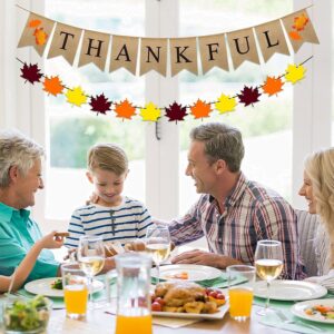 Thankful Burlap Banner, Happy Fall Banner Autumn Maple Leaves Thanksgiving Banner for Mantle Fireplace Rustic Bunting Harvest Garland for Thanksgiving Party Supplies Home Decoration (2 Pcs)