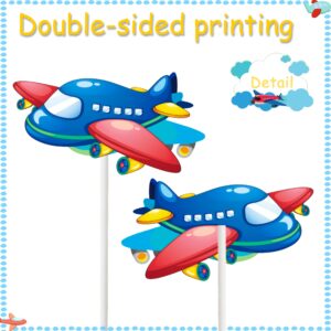 Airplane Cupcake Topper Plane Birthday Party Supplies, Airplane Aircraft Cupcake Toppers for Kids Plane Theme Party Baby SHower Favor Supplies SET of 24