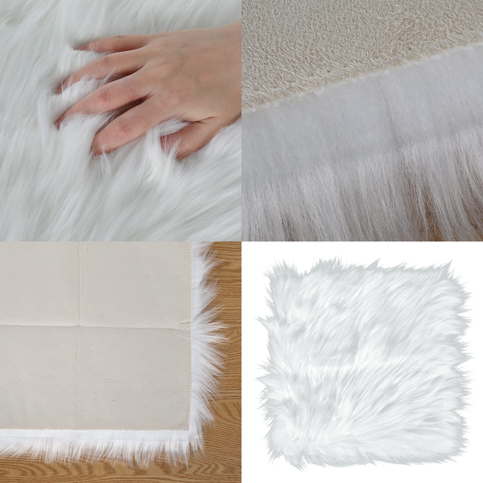 Molain Faux Fur Chair Pad Faux Fur Rugs 12 inch Square Cover Seat Fuzzy Cushion Carpet Mat Soft Fluffy Area Rug Couch for Living Bedroom Sofa, Photographing Background (White)