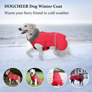 Dogcheer Warm Dog Coat, Waterproof Dog Jacket Winter Coat Turtleneck Windproof Pet Cold Weather Coats, Reflective Adjustable Dog Snow Jacket Fleece Sweater for Small Medium Large Dogs -Red S