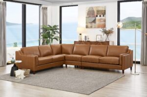 hydeline bella top grain leather sectional (l-shape, cognac), feather down, memory foam and springs seating