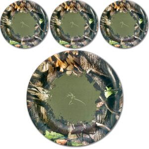 havercamp next camo 7" party plates (24 pack) hunting camo round dessert plates with buck logo. great for hunter themed party, camouflage, birthdays, graduations, outdoor family picnics.