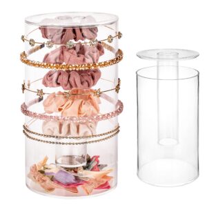 yofi design headband and scrunchie holder with room for small accessories. clear acrylic organizer for bows, ties, clips, pins & more.