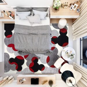 Gertmenian Disney Mickey Mouse Rug, Textured Floor Mat, Home Décor for Living Room Dining Room Playroom Study Area, 5x7 Standard, Ears Puzzle Geometric White Gray Black Red, 46626