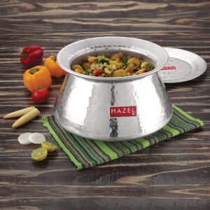 HAZEL Aluminium Hammered Finish Handi with Lid Biryani Rice Cooking Pot Degri Tope Patila, 23 cm, 5 Litre (7200 ML)