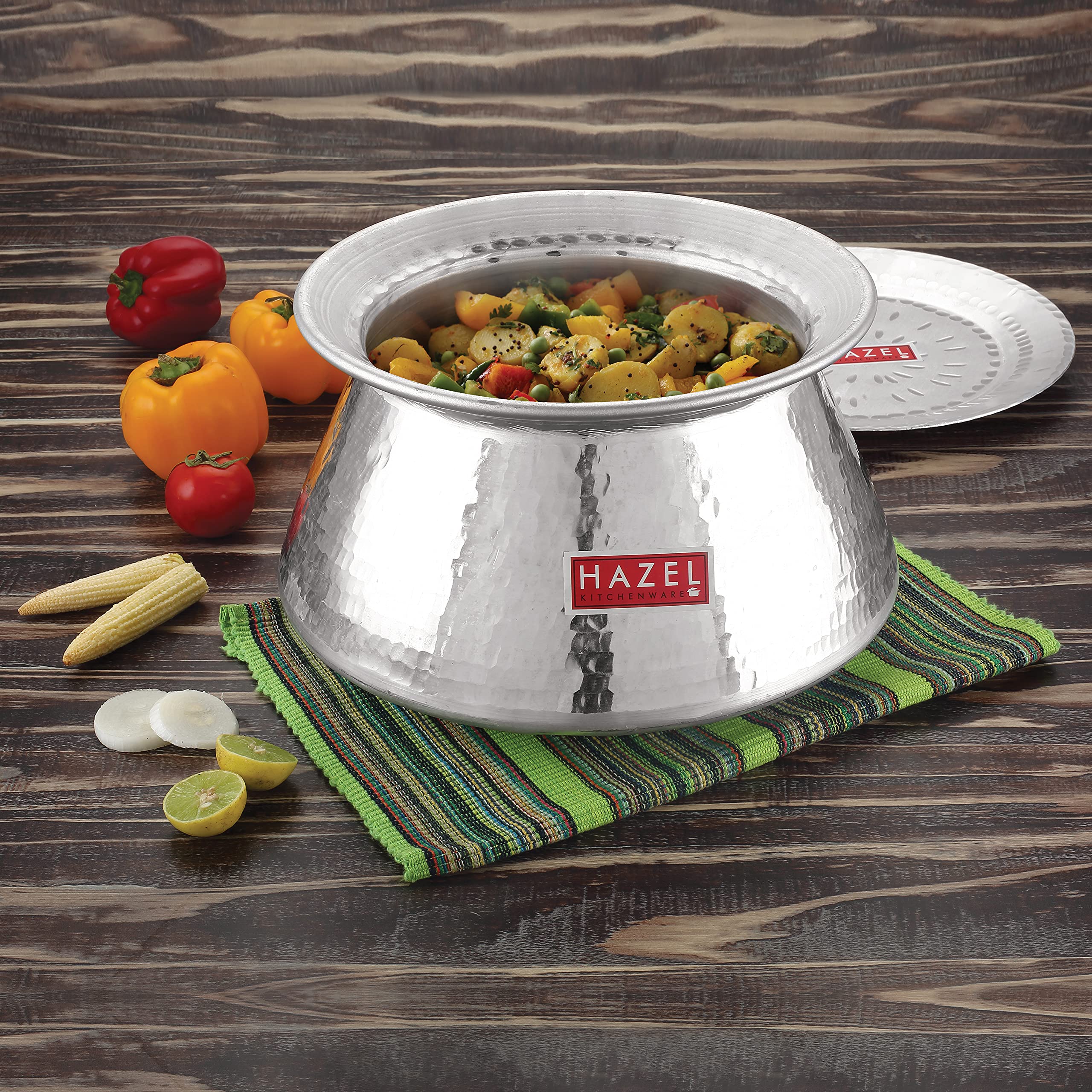 HAZEL Aluminium Hammered Finish Handi with Lid Biryani Rice Cooking Pot Degri Tope Patila, 23 cm, 5 Litre (7200 ML)