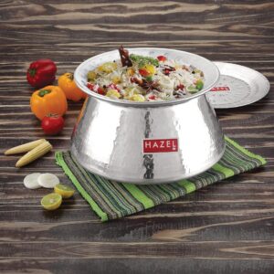 HAZEL Aluminium Hammered Finish Handi with Lid Biryani Rice Cooking Pot Degri Tope Patila, 23 cm, 5 Litre (7200 ML)