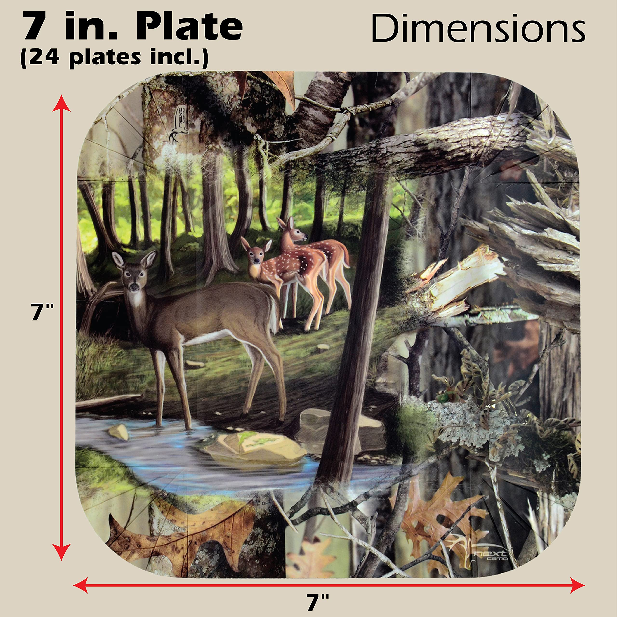 Havercamp Next Camo 7" Deer Plates (24 pack)! 24 Hunting Camo Square Dessert Plates. Great for Hunter Themed Party, Camouflage Motif, Birthdays, Graduations, Outdoor Family Picnic.