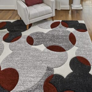 Gertmenian Disney Mickey Mouse Rug, Textured Floor Mat, Home Décor for Living Room Dining Room Playroom Study Area, 5x7 Standard, Ears Puzzle Geometric White Gray Black Red, 46626