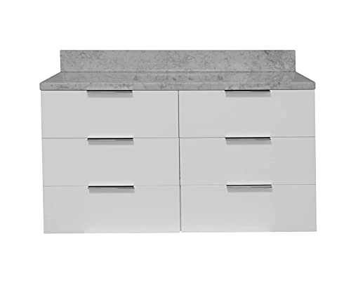 Kitchen Bath Collection Oslo 48-inch Floating Bathroom Vanity (Carrara/White): Includes White Cabinet with Authentic Italian Carrara Marble Countertop and White Ceramic Sink