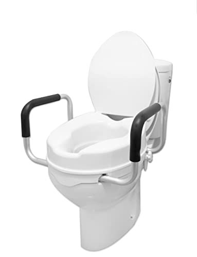 PEPE - Toilet Seat Riser with Handles, Toilet Seat Risers for Seniors, Toilet Riser with Handles, Raised Toilet Seat with Lid, Handicap Toilet Seat with Handles Over Toilet, White 4"