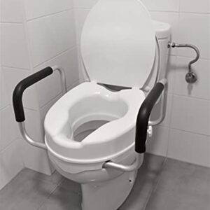 PEPE - Toilet Seat Riser with Handles, Toilet Seat Risers for Seniors, Toilet Riser with Handles, Raised Toilet Seat with Lid, Handicap Toilet Seat with Handles Over Toilet, White 4"