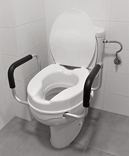 PEPE - Toilet Seat Riser with Handles, Toilet Seat Risers for Seniors, Toilet Riser with Handles, Raised Toilet Seat with Lid, Handicap Toilet Seat with Handles Over Toilet, White 4"