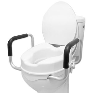 pepe - toilet seat riser with handles, toilet seat risers for seniors, toilet riser with handles, raised toilet seat with lid, handicap toilet seat with handles over toilet, white 4"