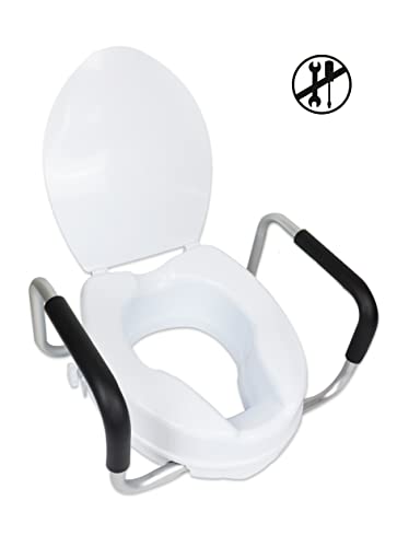 PEPE - Toilet Seat Riser with Handles, Toilet Seat Risers for Seniors, Toilet Riser with Handles, Raised Toilet Seat with Lid, Handicap Toilet Seat with Handles Over Toilet, White 4"