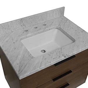 Kitchen Bath Collection Oslo 30-inch Floating Bathroom Vanity (Carrara/Walnut): Includes Walnut Cabinet with Authentic Italian Carrara Marble Countertop and White Ceramic Sink