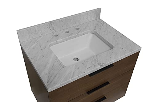 Kitchen Bath Collection Oslo 30-inch Floating Bathroom Vanity (Carrara/Walnut): Includes Walnut Cabinet with Authentic Italian Carrara Marble Countertop and White Ceramic Sink