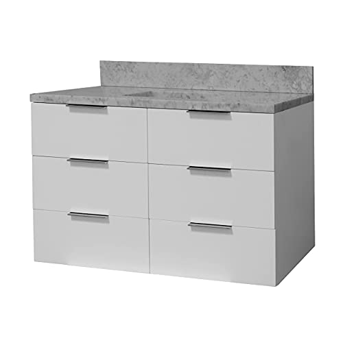 Kitchen Bath Collection Oslo 48-inch Floating Bathroom Vanity (Carrara/White): Includes White Cabinet with Authentic Italian Carrara Marble Countertop and White Ceramic Sink