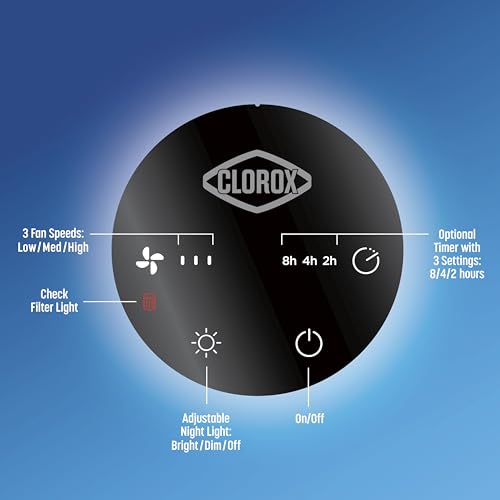 Clorox Air Purifiers for Home, True HEPA Filter, Small Rooms Up to 200 Sq Ft, Removes 99.9% of Mold, Viruses, Wildfire Smoke, Allergens, Pet Allergies, Dust, AUTO Mode, Whisper Quiet