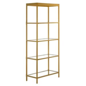 henn&hart 30" wide rectangular bookcase in brass, for home office, living room