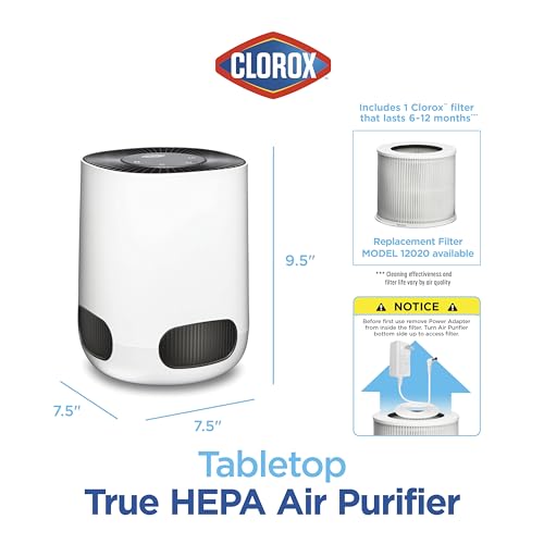 Clorox Air Purifiers for Home, True HEPA Filter, Small Rooms Up to 200 Sq Ft, Removes 99.9% of Mold, Viruses, Wildfire Smoke, Allergens, Pet Allergies, Dust, AUTO Mode, Whisper Quiet