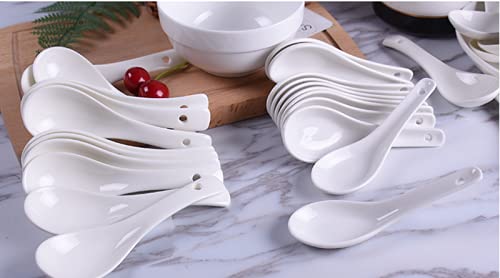 10 Pack White Ceramic Soup Spoons,Wonton Soup Spoons,Asian Soup Spoon Set,5"Kid Spoons,Tasting Spoon,Side Dishes,Table Spoons,Small Appetizer Spoon,Stackable Ramekins Can Stand,Deep Oval Design