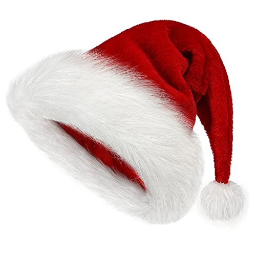 BSVI Christmas Hat, Santa Hat Holiday for Adults Unisex Velvet Comfort Extra Thicken Fur Xmas Hat for New Year Festive Party