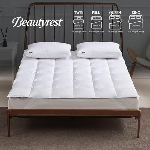 Beautyrest Tencel/Cotton Blend Featherand White Down Fiber Matress Topper with Elasticized Anchor Bands